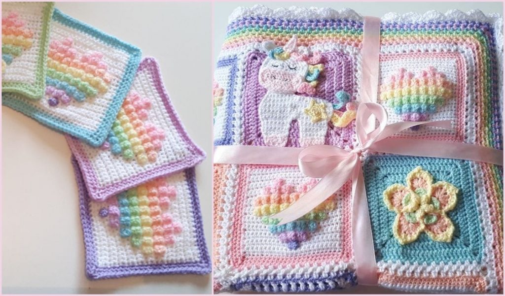 Rainbow Bobble Heart Square Free Crochet Pattern - Your Crochet