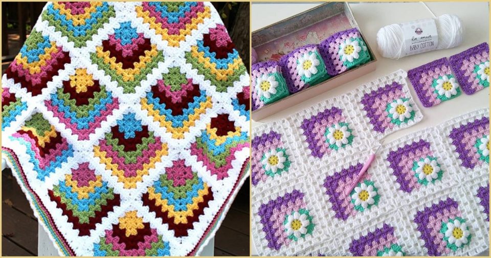 Mitered Granny Square Blanket Free Crochet Patterns + Video