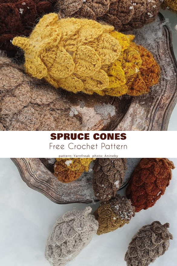 Sprouce, Acorn and Pine Cone Ornament Free Crochet Patterns